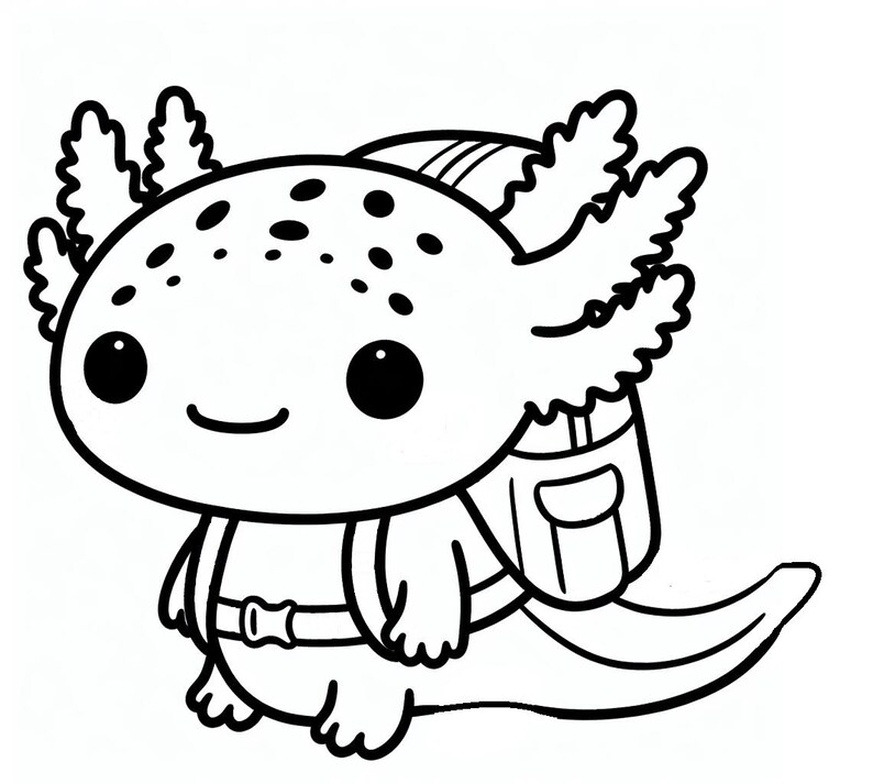 Cute Axolotl With Backpack SVG Axolotl Outline Cricut Silhouette Cut ...