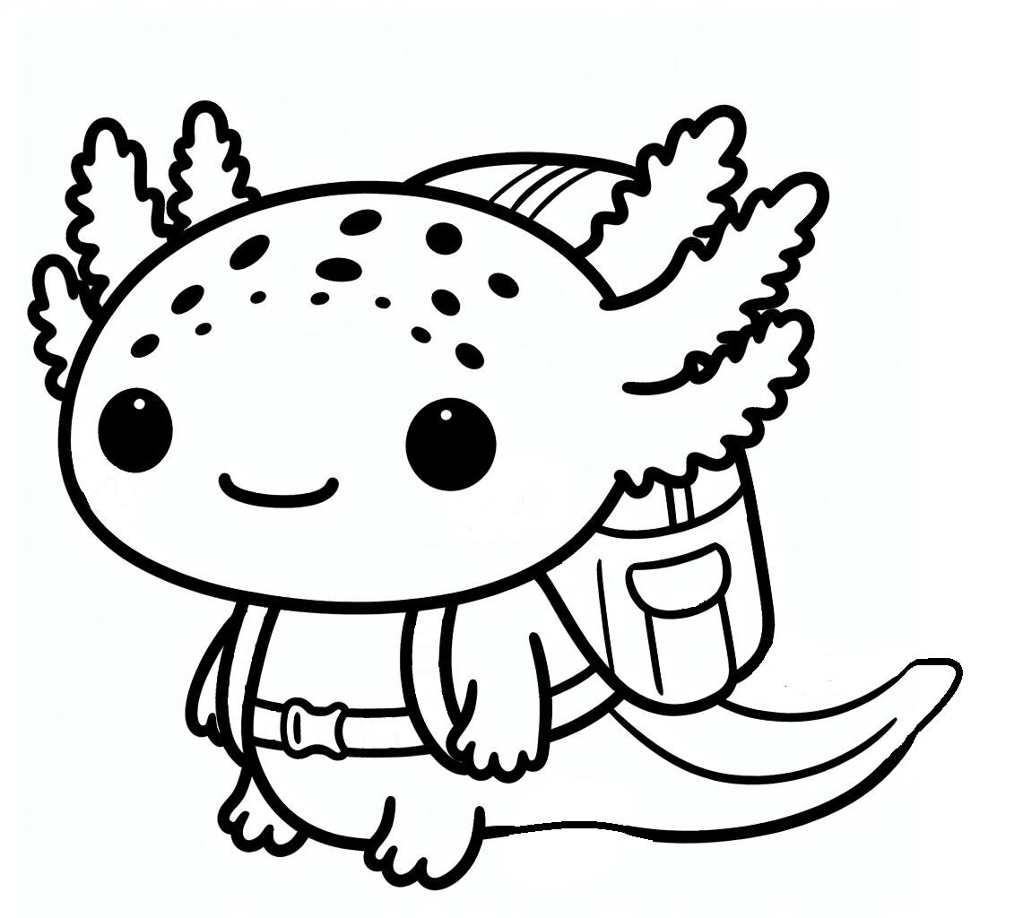 Cute Axolotl With Backpack SVG Axolotl Outline Cricut Silhouette Cut ...