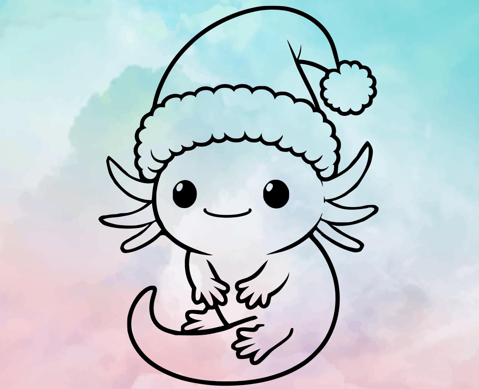 Cute Christmas Axolotl, Santa Hat Layered Outline SVG, Cricut ...