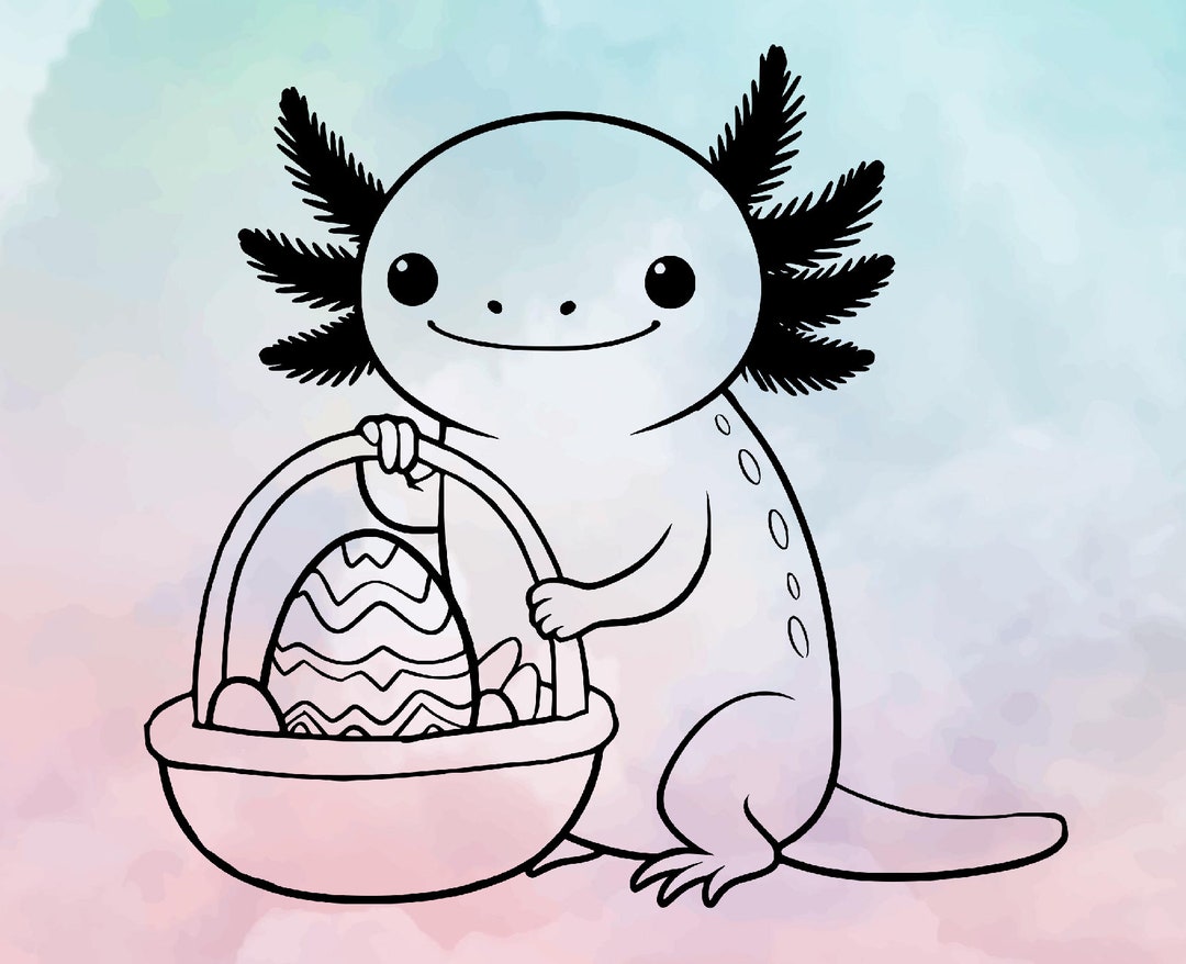 Axolotl With Easter Egg SVG Baby Axolotl Outline Cricut Silhouette Cut ...