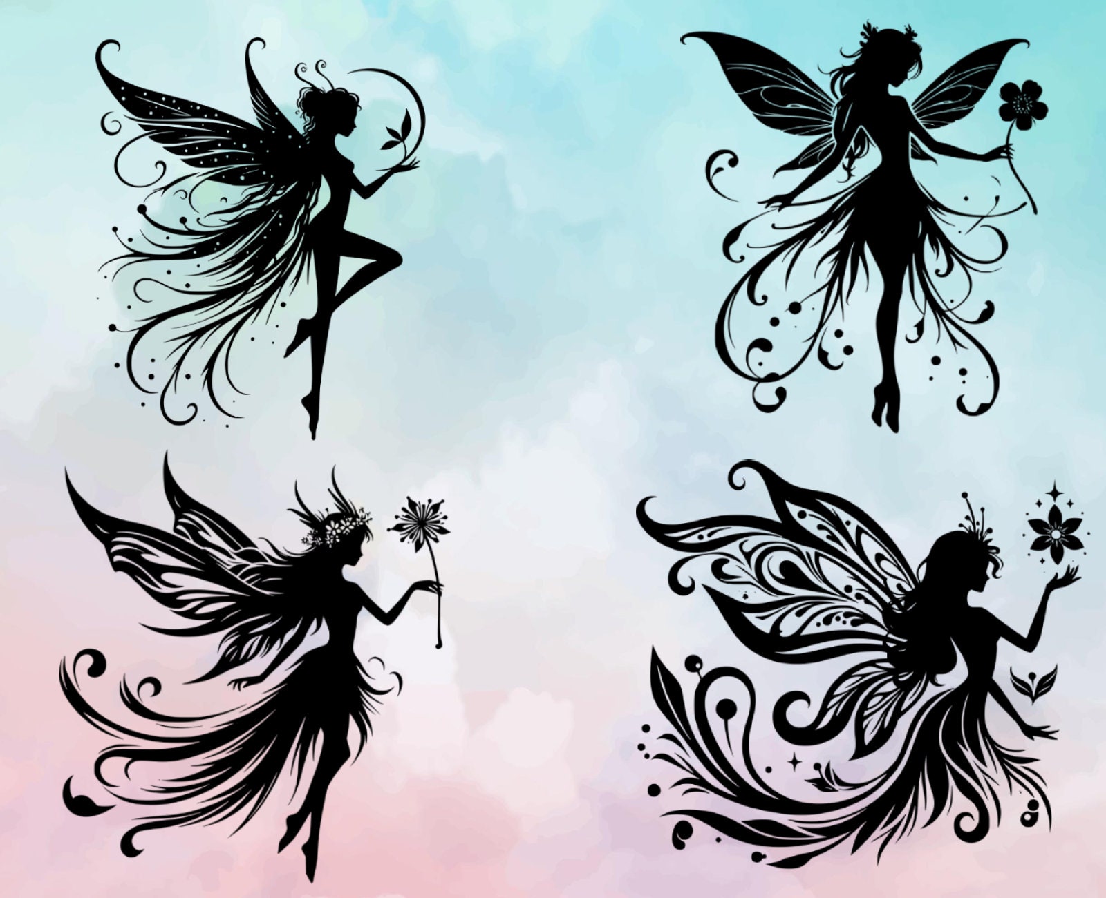 Fairy Vector Image SVG: Spring Silhouette Cut File (4 Designs) - Etsy ...