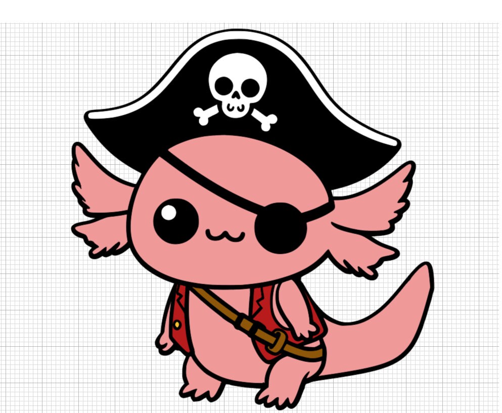 Cute Pirate Axolotl Svg, Outline SVG Cricut Silhouette Cut File Pirate ...