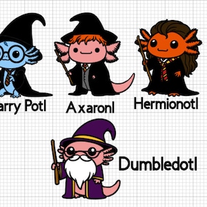 Harry Potl and Friends Cute Axolotl Magic Wizard Svg, Outline Svg Files ...
