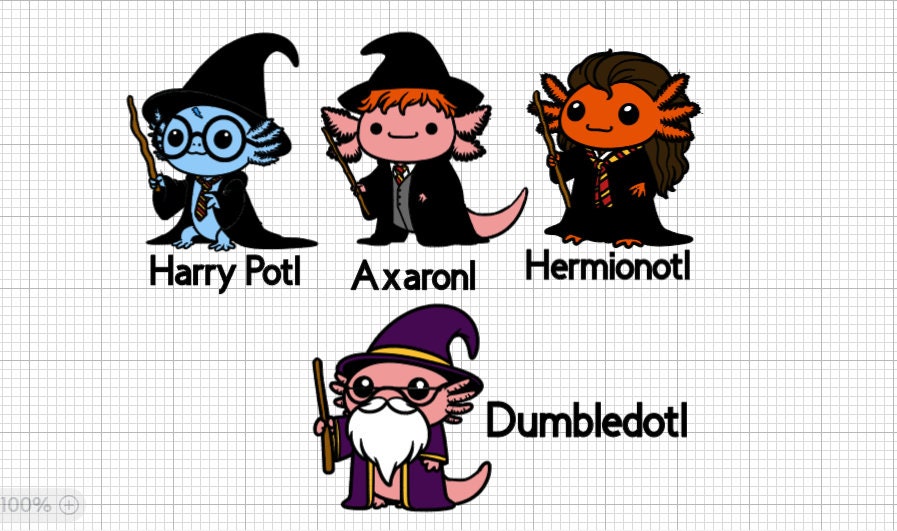 Harry Potl and Friends Cute Axolotl Magic Wizard Svg, Outline Svg Files ...