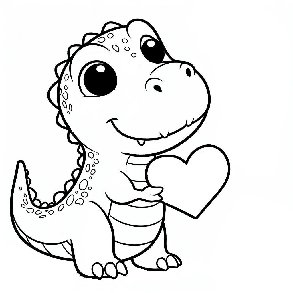 T-rex Holding Heart Valentine SVG Baby Dinosaur Outline Cricut ...