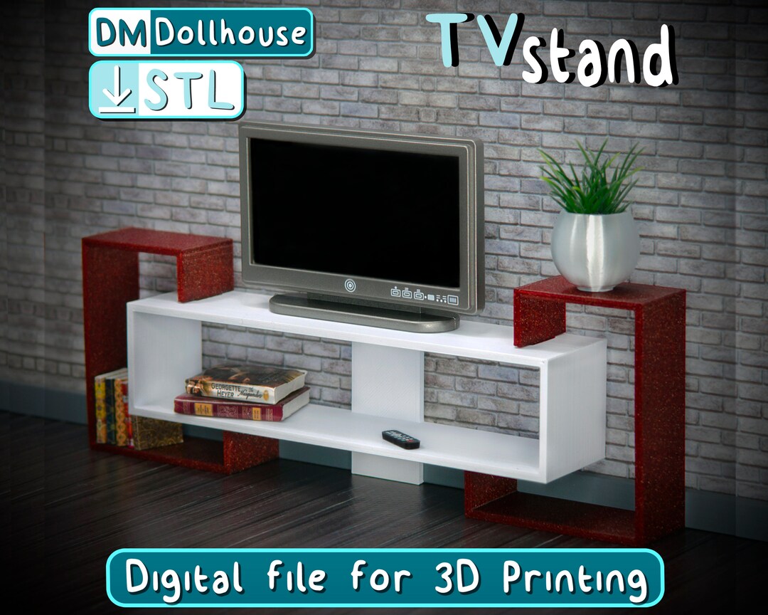 3d Print Stl File for Modern TV Stand & Tv Desk - Miniature Dollhouse ...