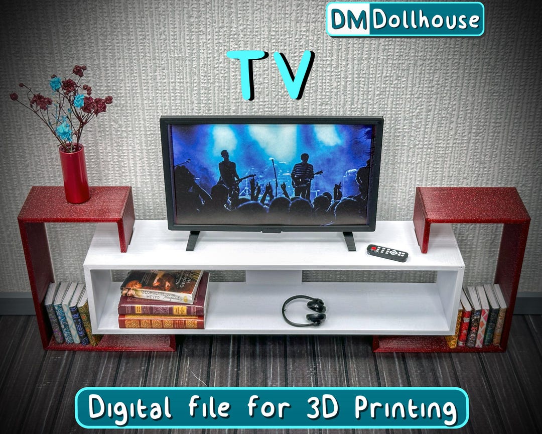 3D Print STL File of Miniature Flat Screen TV & Remote - 1:12 Scale ...