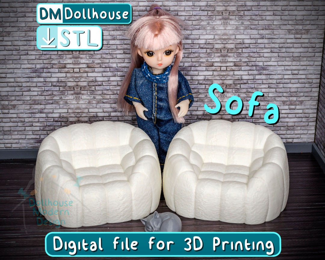 STL File for 3D Printing - Dollhouse Sofa 1:12 Scale - Doll Furniture ...