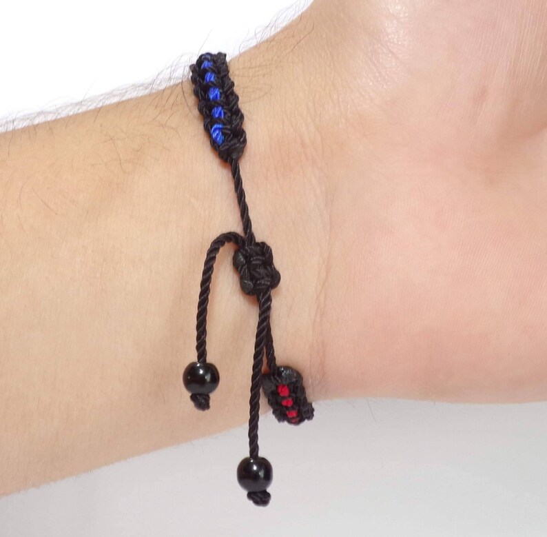 Half Thin Blue Line and Half Red Line Bracelet Half Blue Line | Etsy