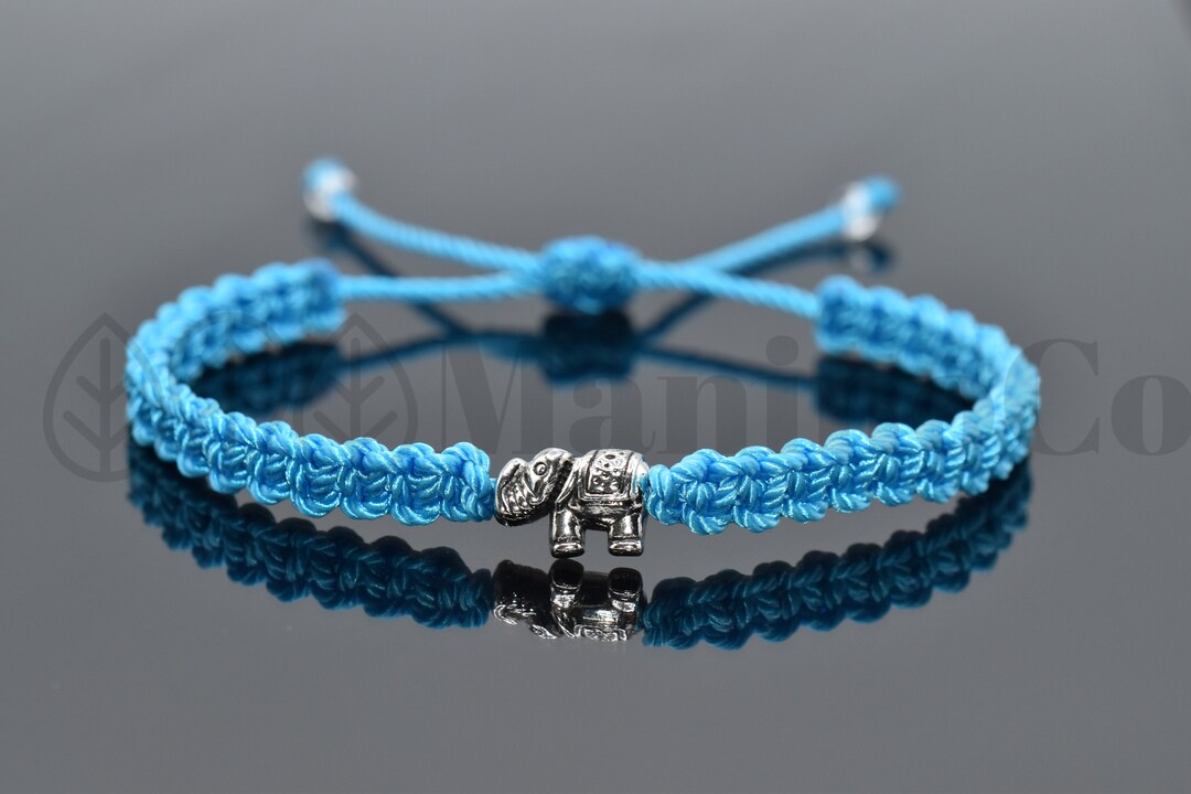 Elephant Braided Bracelet, Turquoise Blue String Bracelet With an ...