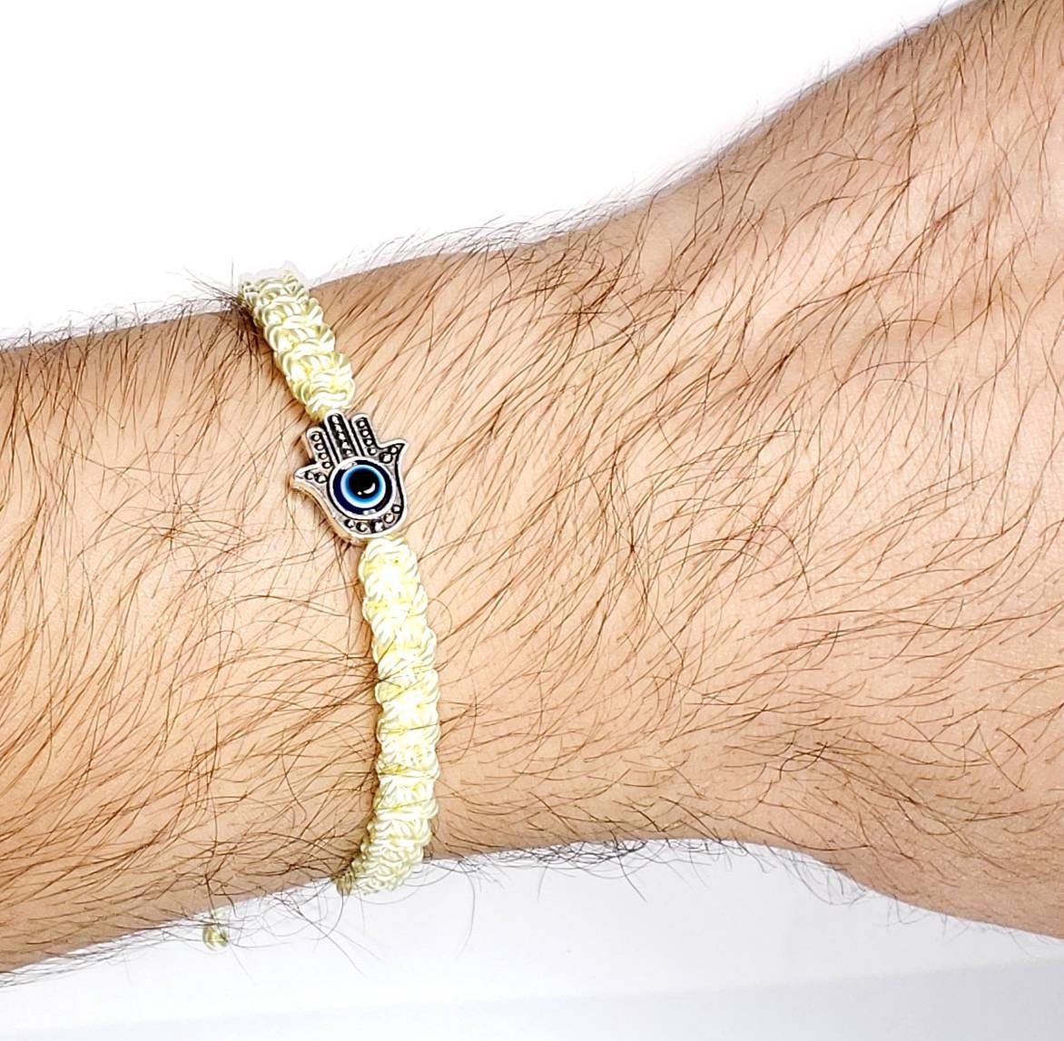 Hamsa Hand Light Yellow String Bracelet for Happiness Luck | Etsy