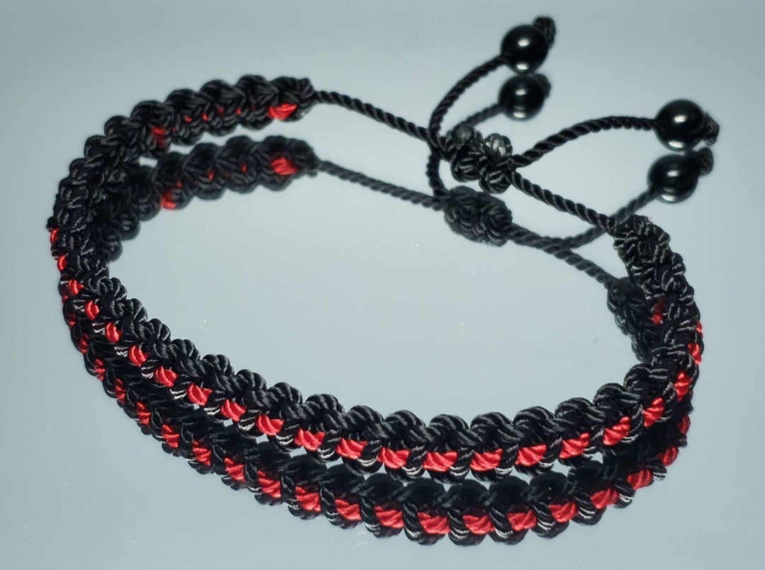 Thin Red Line Beacelet, Black Braided Bracelet With a Red Line, Support ...