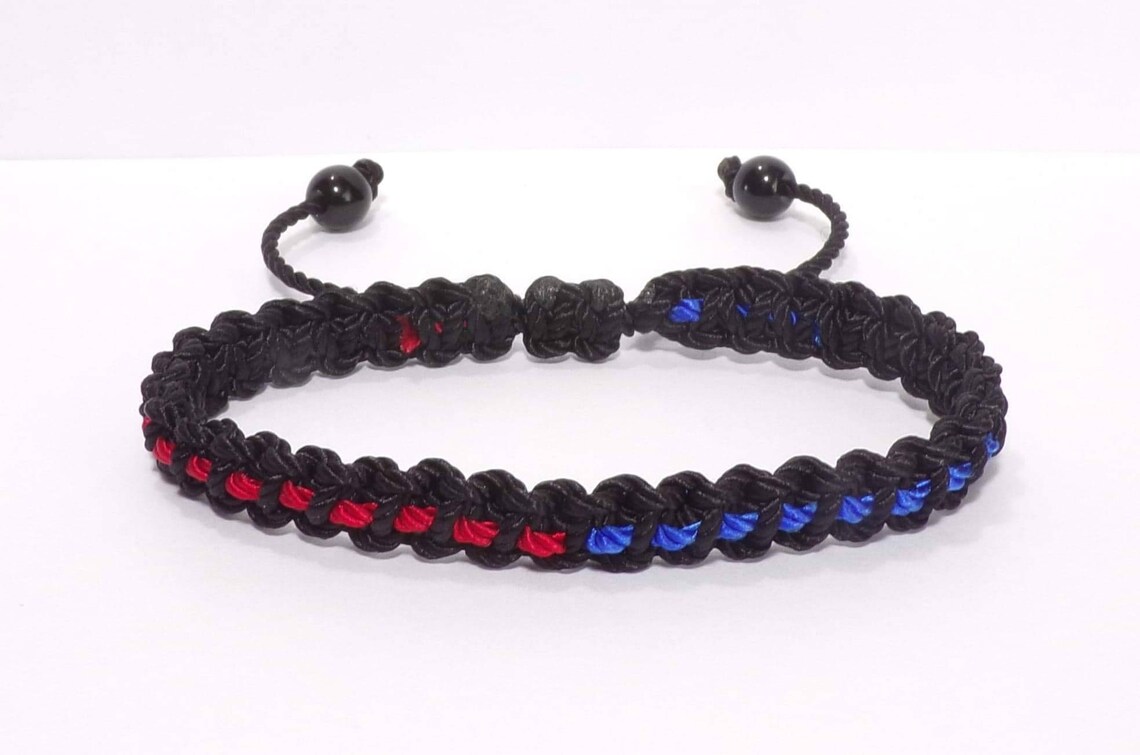 Half Thin Blue Line and Half Red Line Bracelet Half Blue Line | Etsy