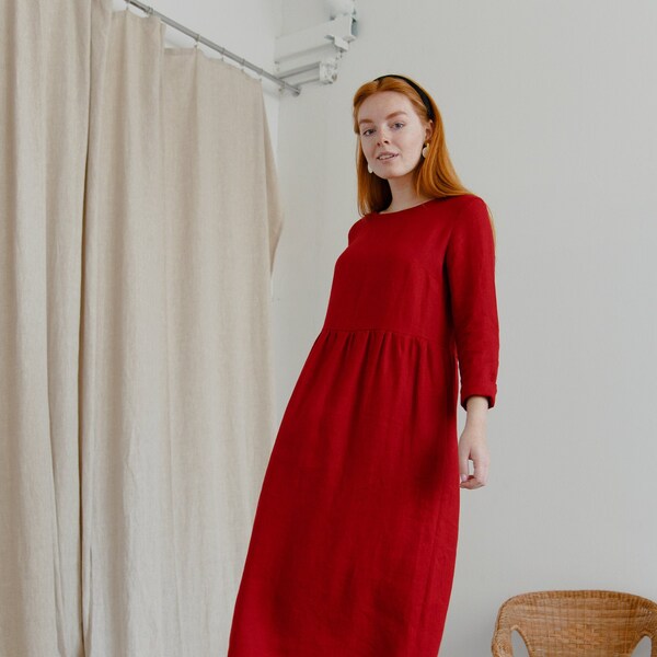 Red Linen Dress - Etsy