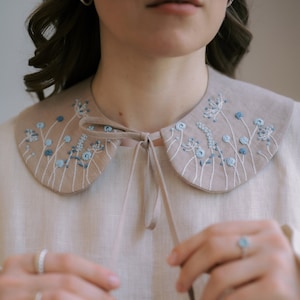 Detachable Peter Pan Collar With Hand Embroidery, Removable Bib Linen ...