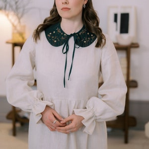 Detachable Peter Pan Collar With Hand Embroidery, Removable Bib Linen ...