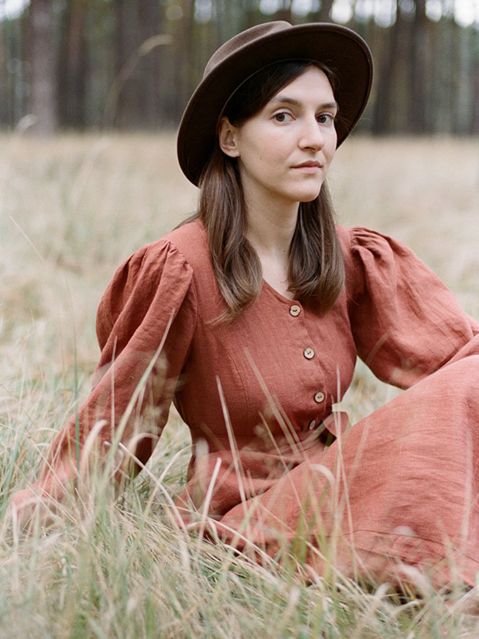 Fall Prairie Dress, Cottagecore Long Linen Dress, Long Sleeve LIANA ...