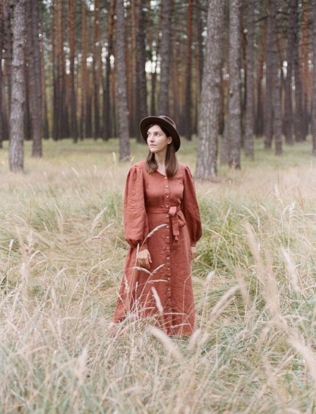 Fall Prairie Dress, Cottagecore Long Linen Dress, Long Sleeve LIANA ...