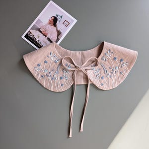 Detachable Peter Pan Collar With Hand Embroidery, Removable Bib Linen ...
