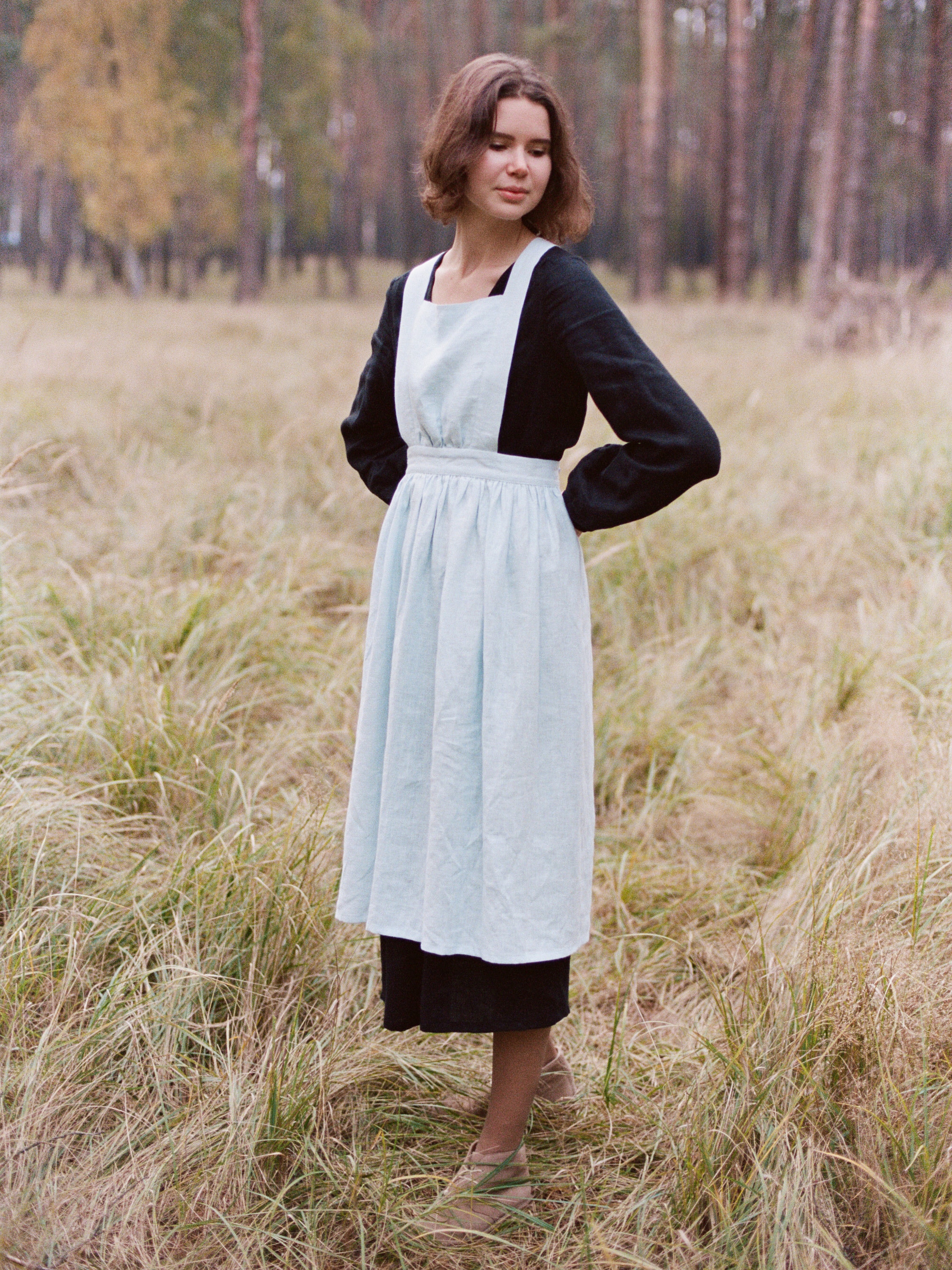Edwardian Cross Back LINEN APRON, Victorian Maid Apron, Vintage Cooking ...