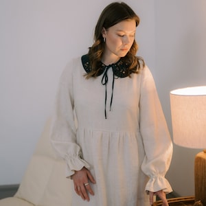 Detachable Peter Pan Collar With Hand Embroidery, Removable Bib Linen ...