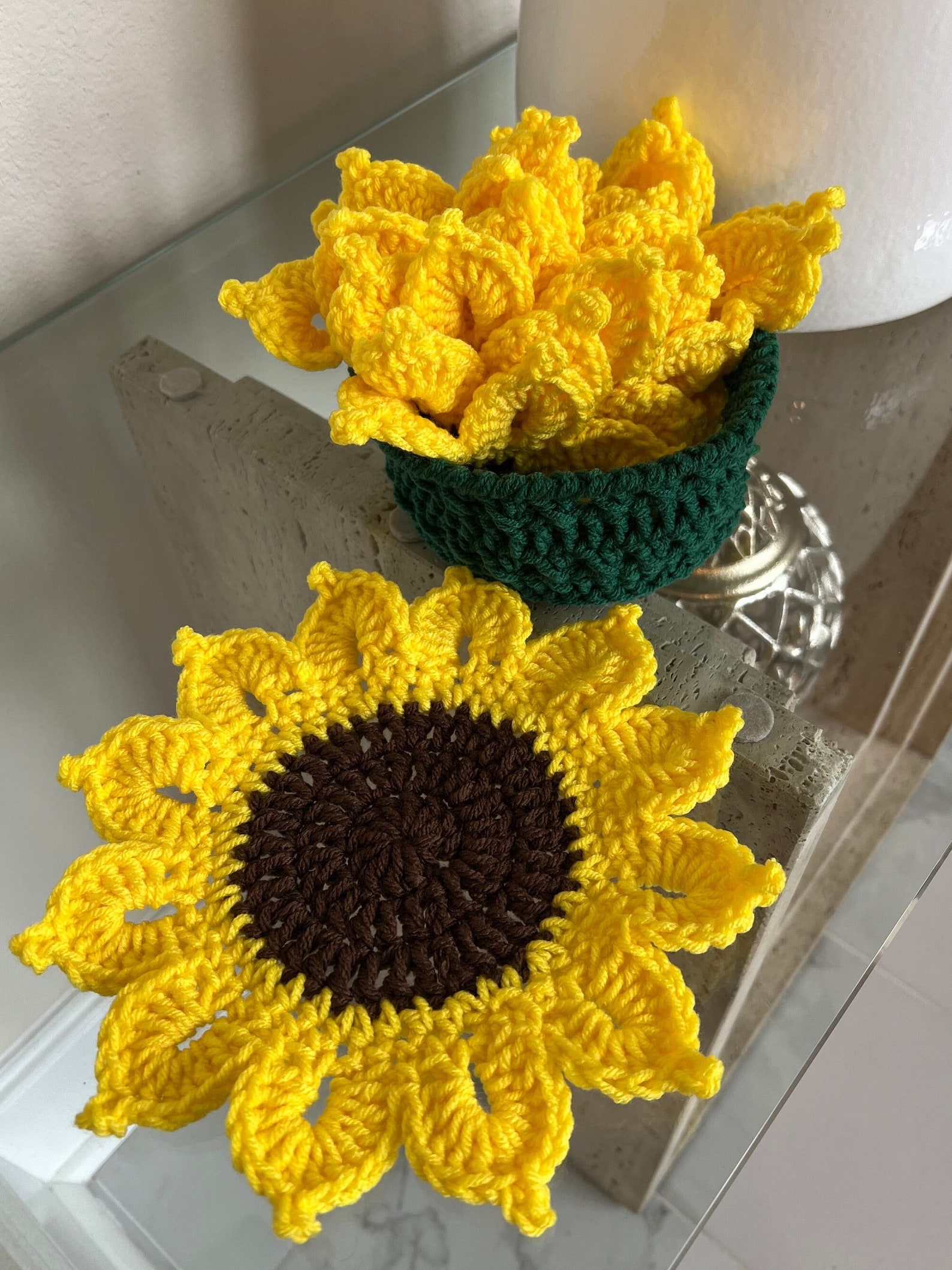 Crochet Sunflower Coaster Set - Etsy