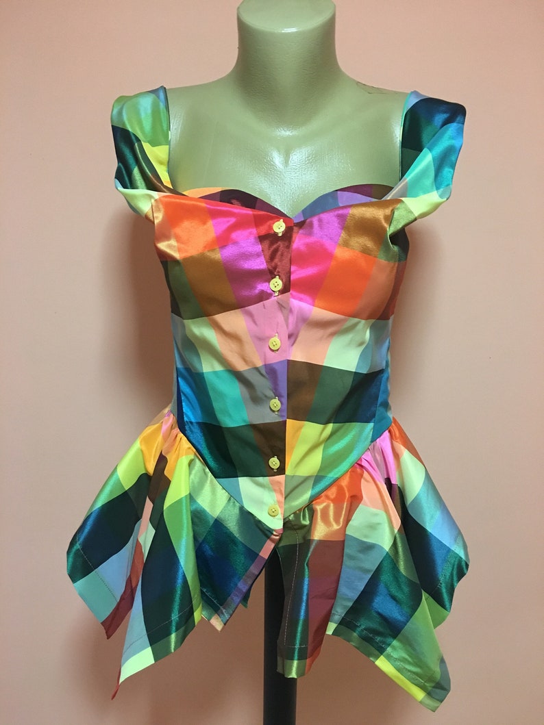 Plaid Rainbow Corset Top Steampunk Asymmetric Top Tartan - Etsy