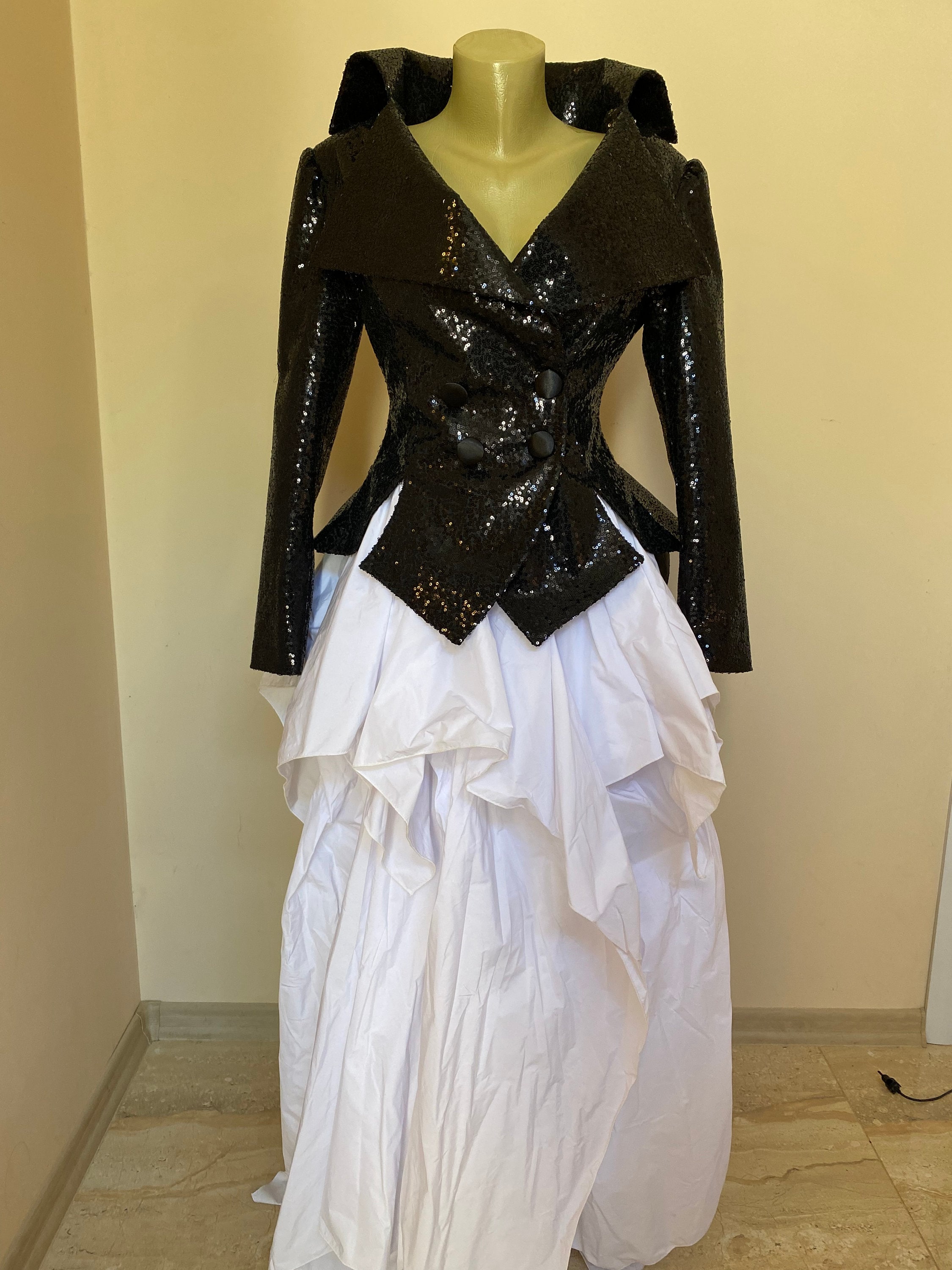 Black Sequin Tailcoat, Sequined Tuxedo Tails Women, Steampunk Jacket ...