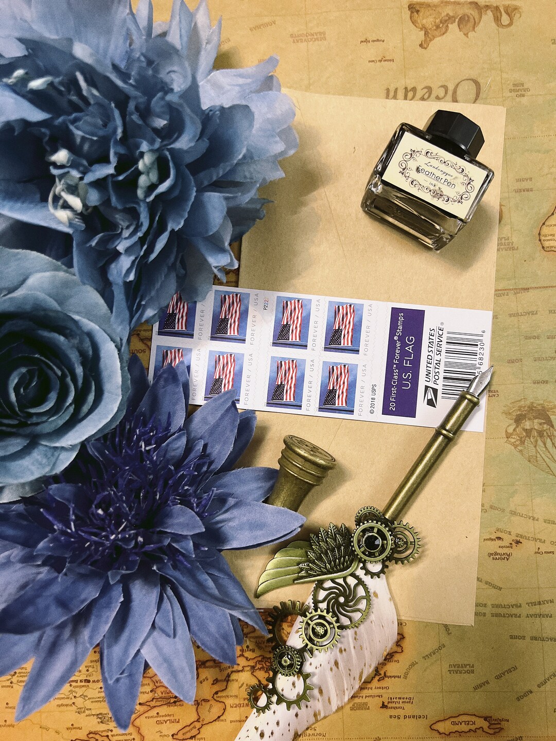 100 New US Flags Stamps Unused US Forever First Class Flowers Wedding ...