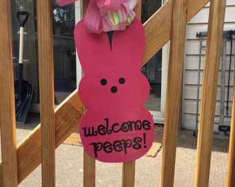 Welcome Peeps Colorful Easter Bunny Door Sign/hanger - Etsy