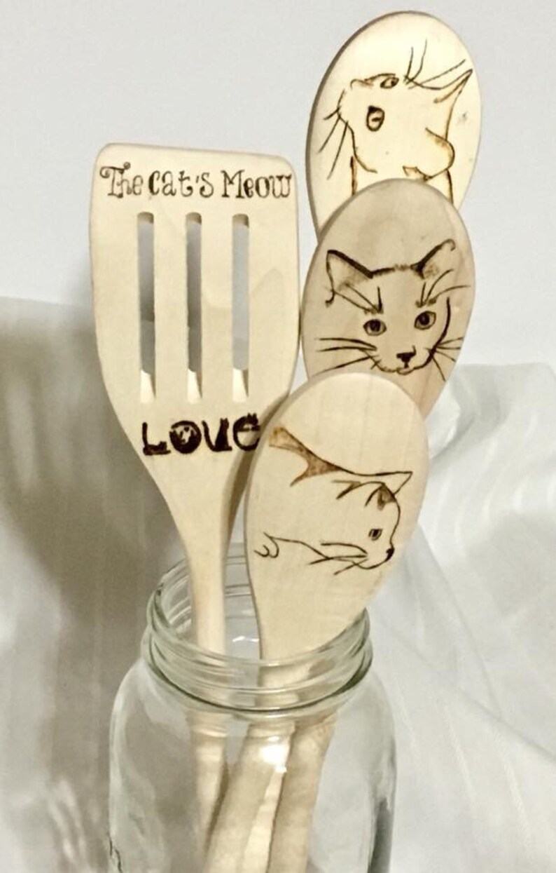 Cat Lover Spoons Wood Burned Spoon Set With Cats the Cats - Etsy