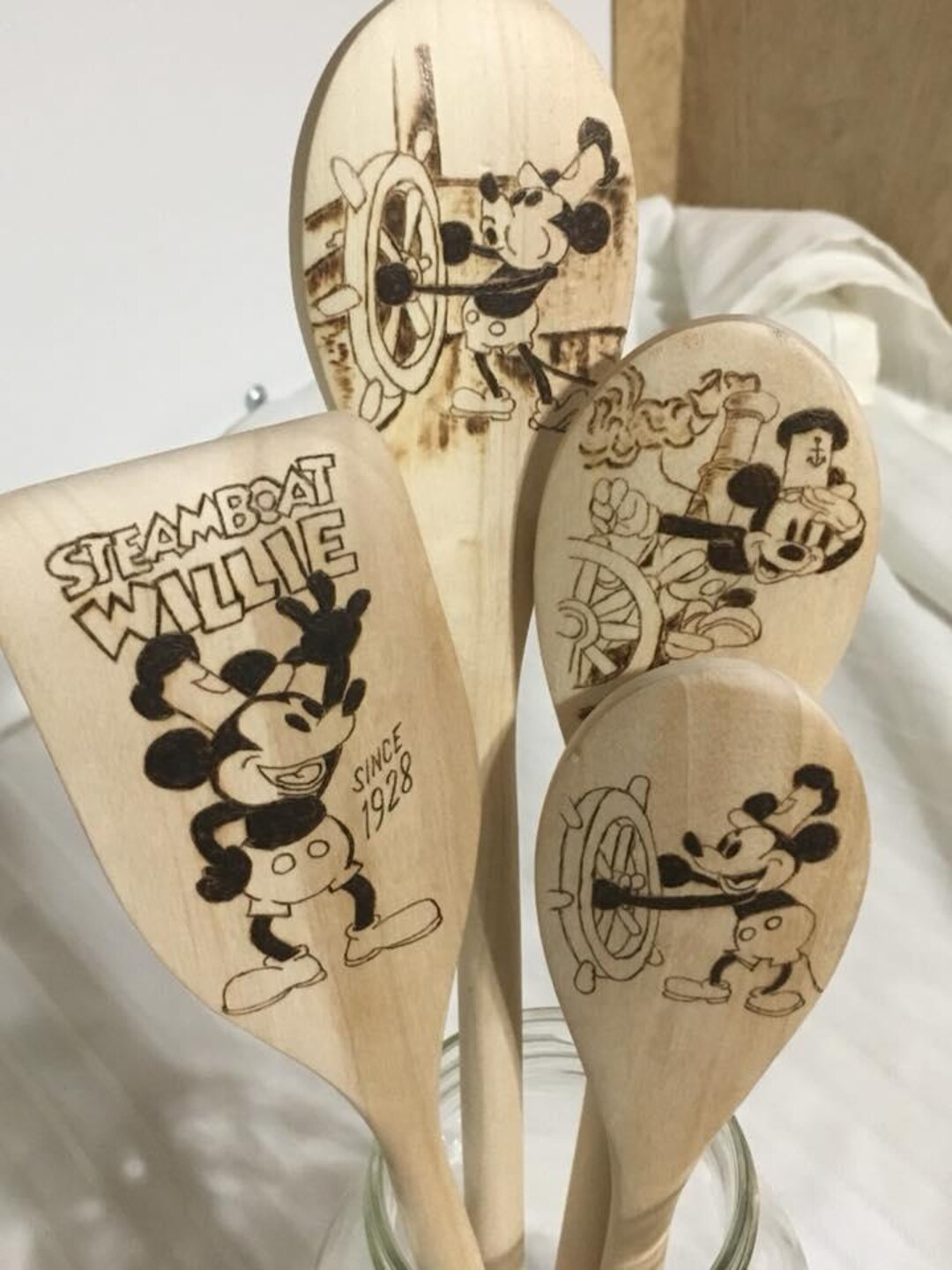 Only One Available Wood Burned Spoon Set Steamboat Willie, Black and ...