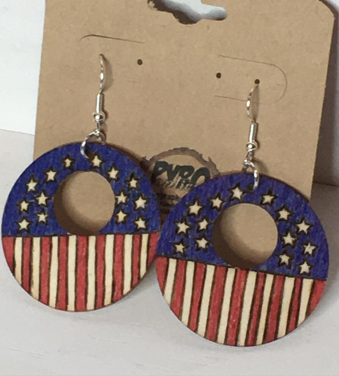 American Flag Earrings USA Painted Earrings Wood Burned - Etsy