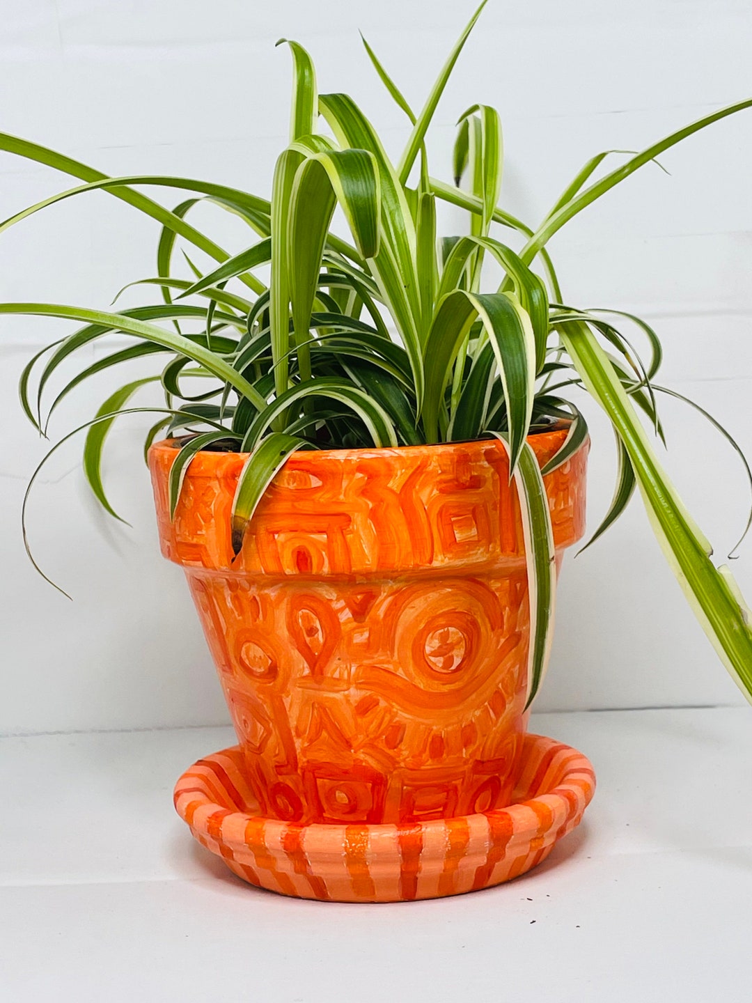 Orange "trippy Spirits" Psychedelic One of One Hand Painted and Glazed ...