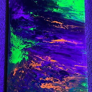 Black and Neon Acrylic Pour Painting on Canvas, Poured Paint Fluid Art ...