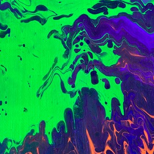 Black and Neon Acrylic Pour Painting on Canvas, Poured Paint Fluid Art ...