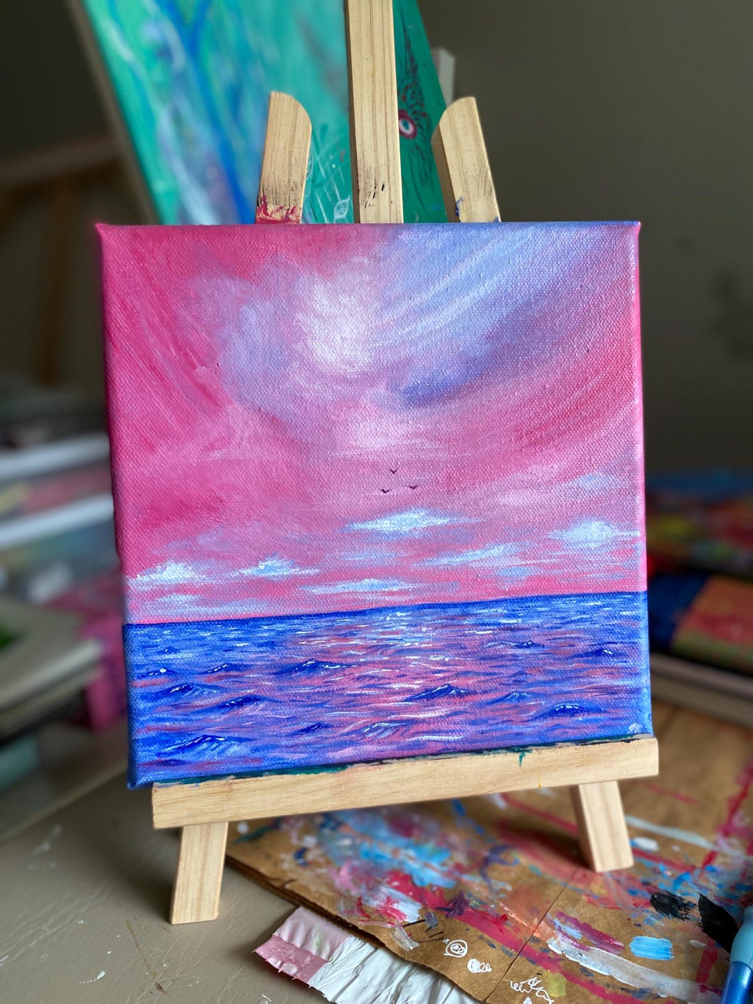 Pink Beach Sunset Oil Painting 8in X 8in - Etsy