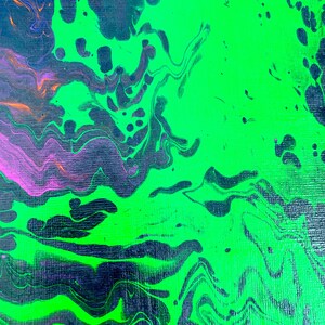 Black and Neon Acrylic Pour Painting on Canvas, Poured Paint Fluid Art ...