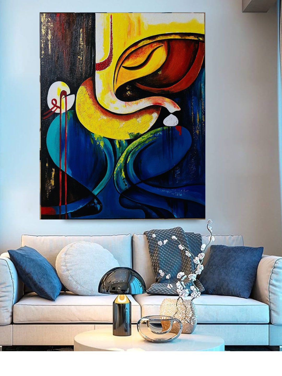 Textured Lord Ganesha Painting: Abstract Acrylic Canvas Wall Art - Etsy
