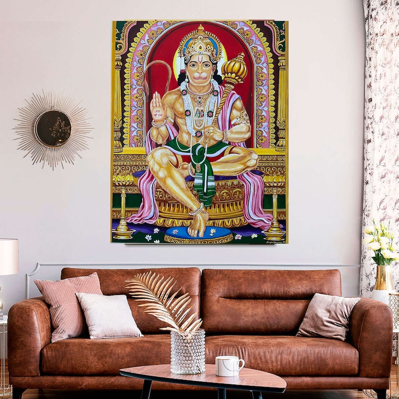 Lord Hanuman Acrylic Painting: Hindu God Bajrang Bali, Indian Wall Art ...