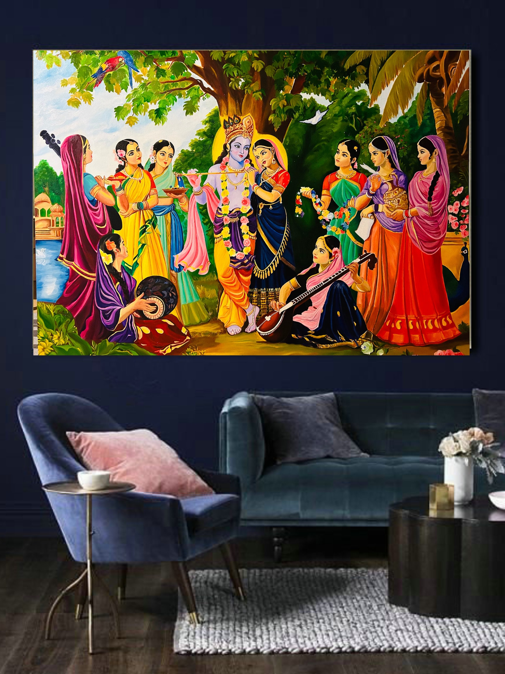 Krishna Original Painting, Radha Krishna Dance ,raas Lila ,oil Painting ,canvas Painting ,radha ...