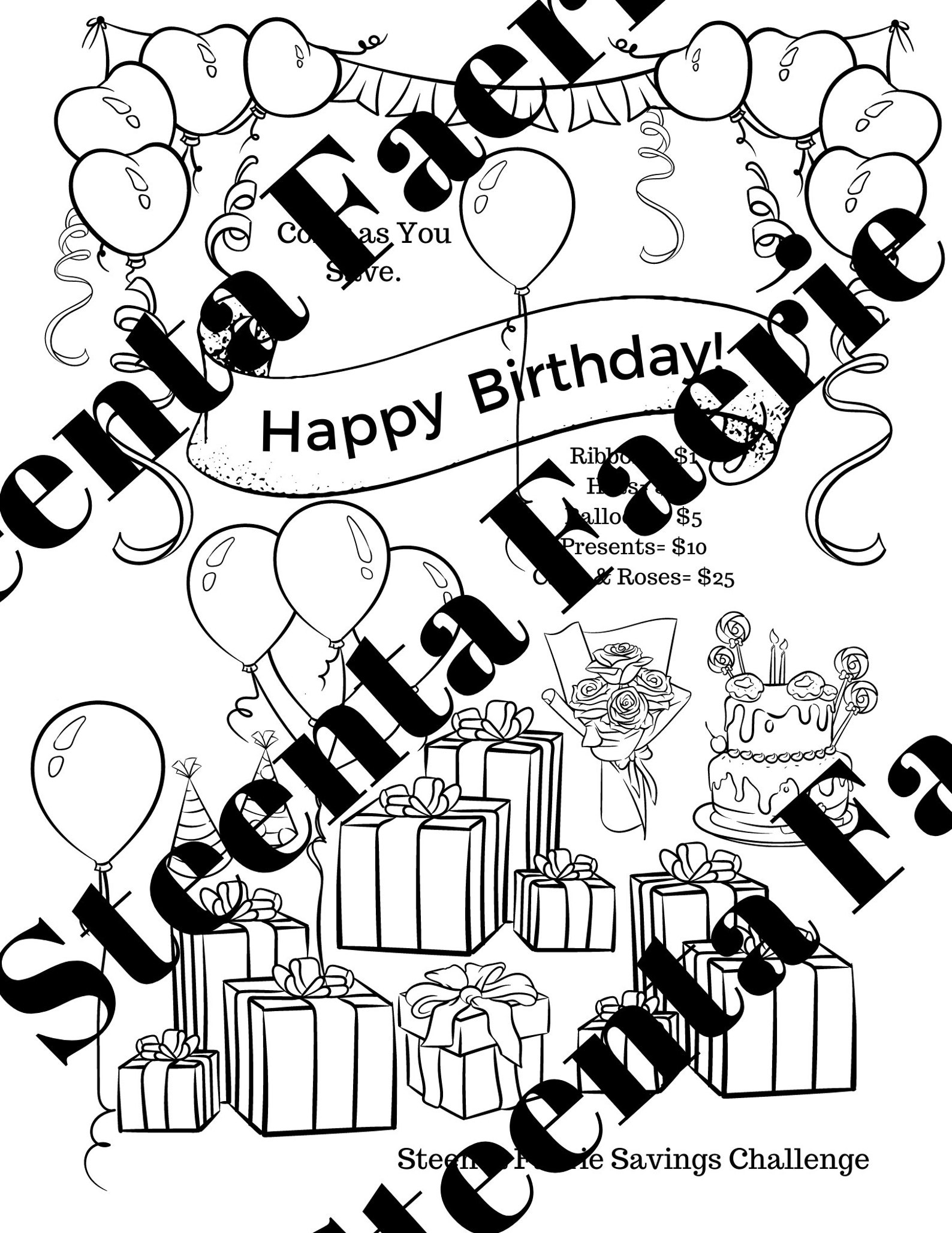 Birthday Savings Challenge Instant Download and Printable Coloring PAGE ...