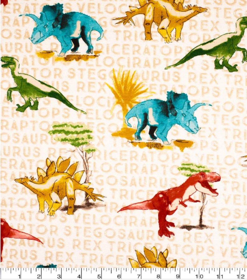 Cotton Flannel Dinosaurs Dino Words Fabric Cotton Flannel by the Yard ...