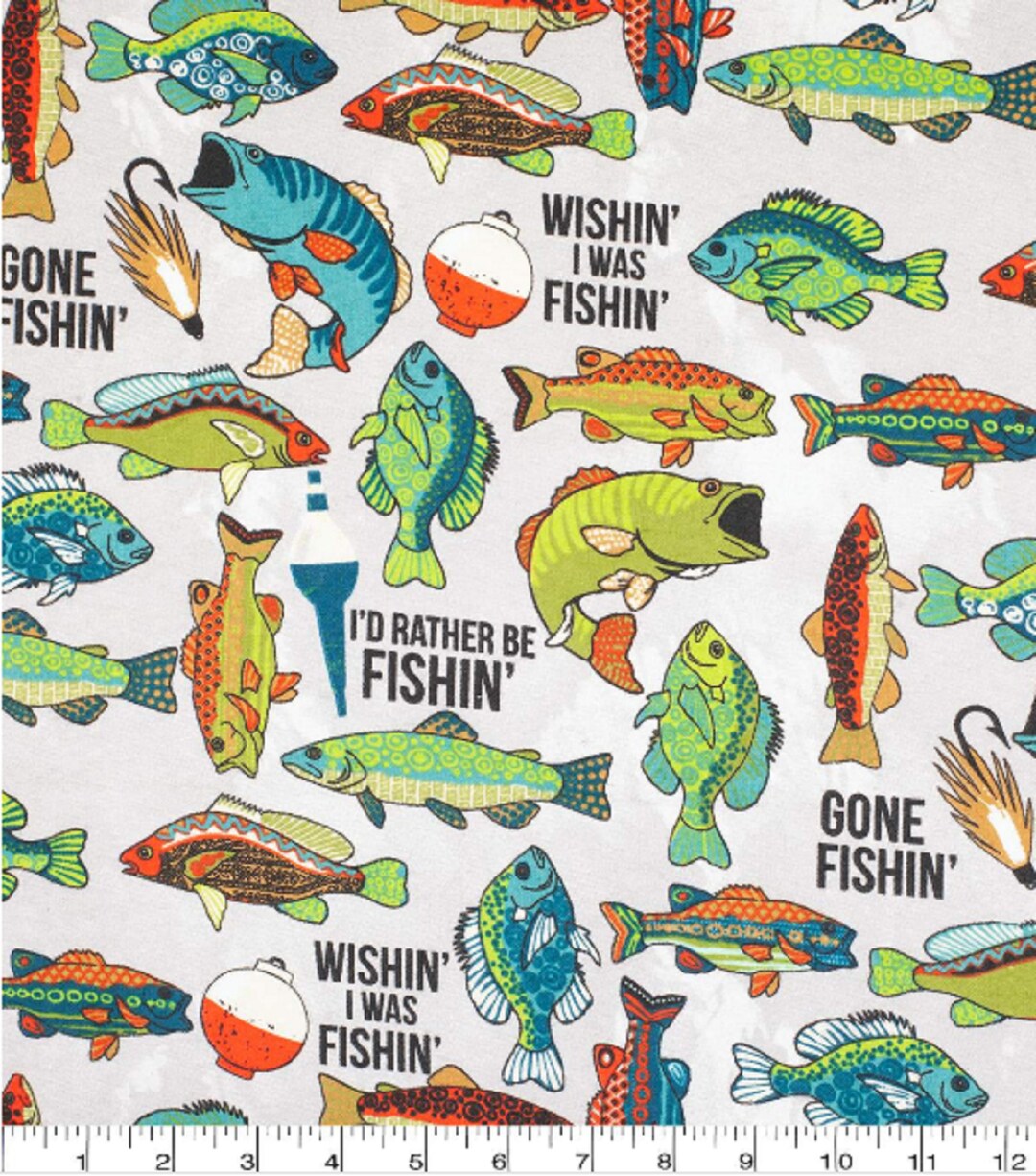 Cotton Flannel Gone Fishing Fish by the Yard 100% Cotton Flannel - Etsy