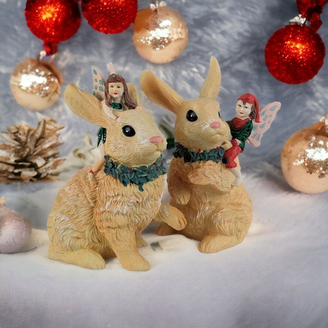 Enchanting 1991 Resin Fairies Riding Rabbits Figurines Whimsical ...