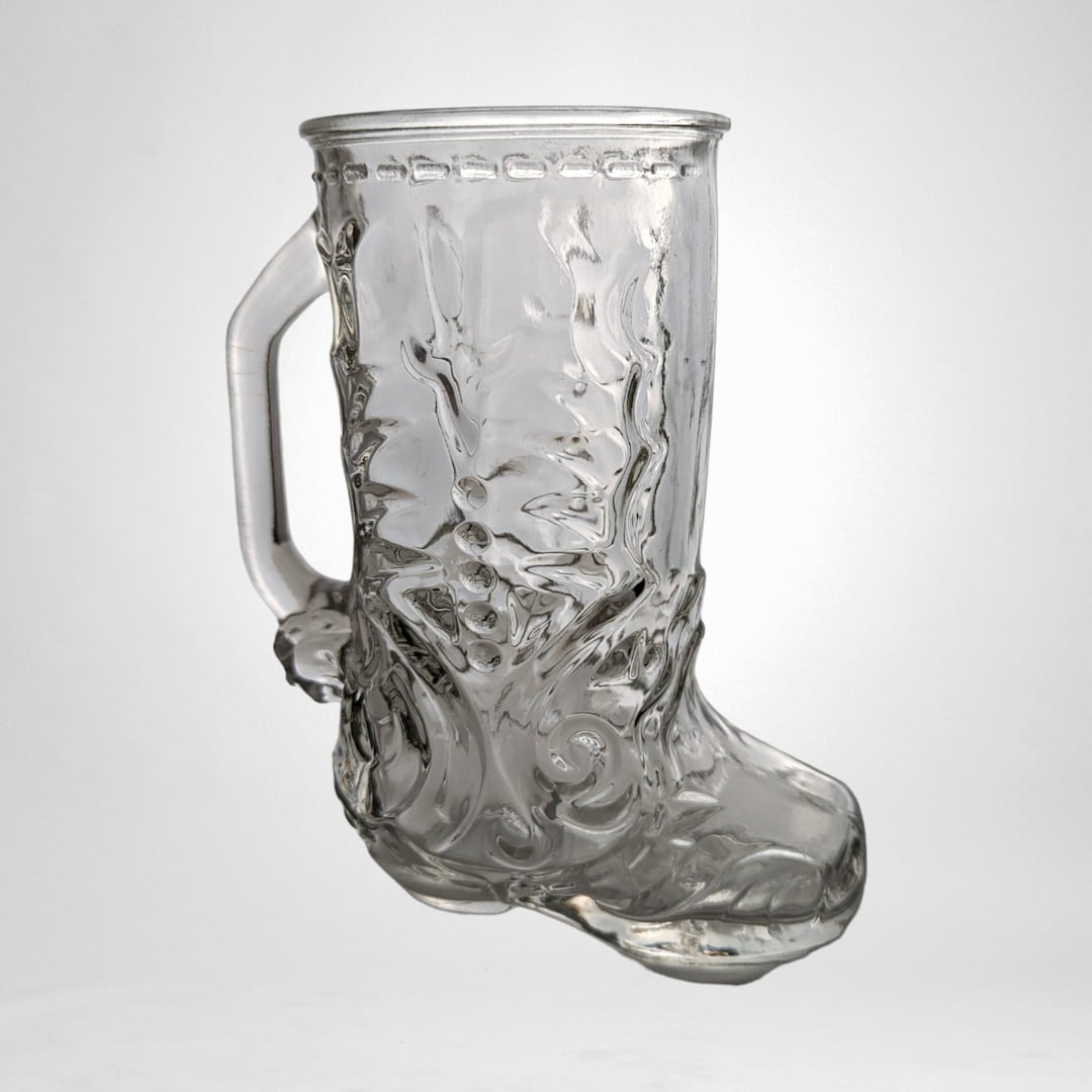 Vintage Clear Glass Cowboy Boot Stein | Western Decor | Unique Drinking ...