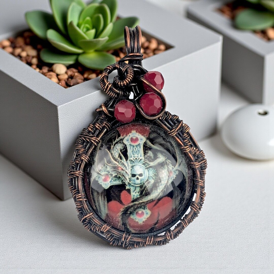 Handmade Copper Wire Wrapped Skull Cross Pendant - Etsy