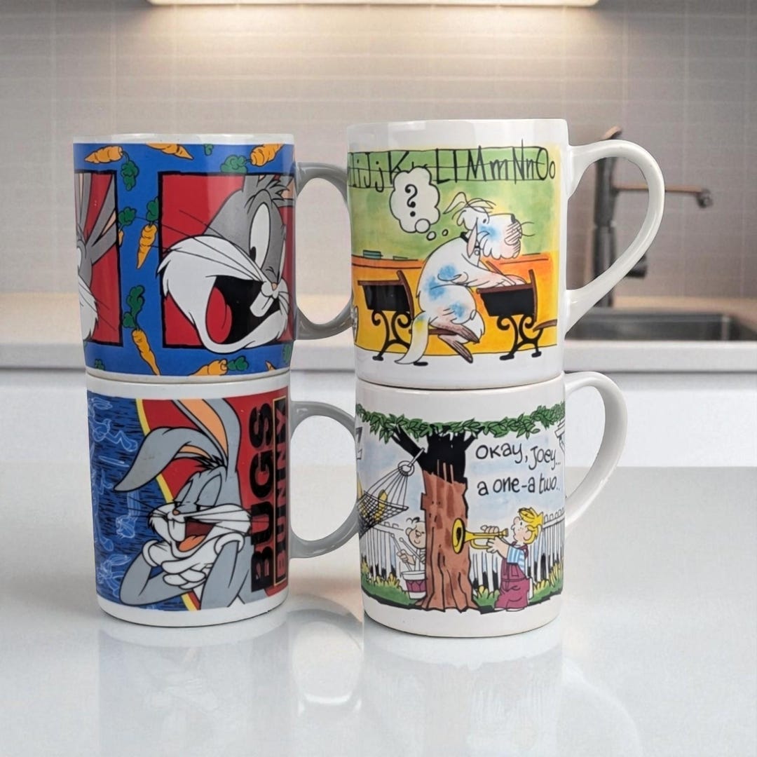 Vintage Cartoon Mugs, Looney Tunes Bugs Bunny, Dennis the Menace ...
