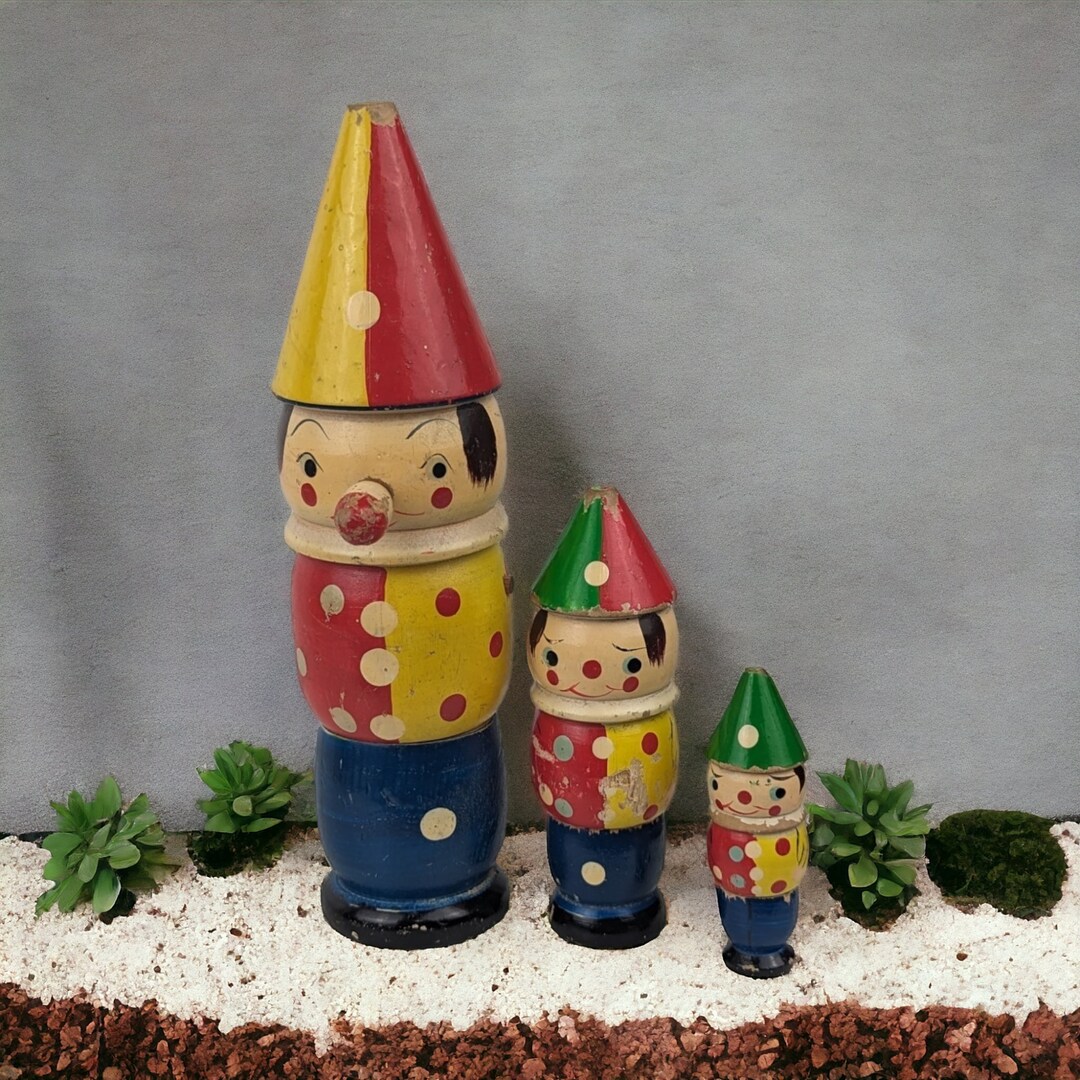 Vintage 1950s Wooden Nesting Dolls Clown Nesting Dolls Stacking Toy ...