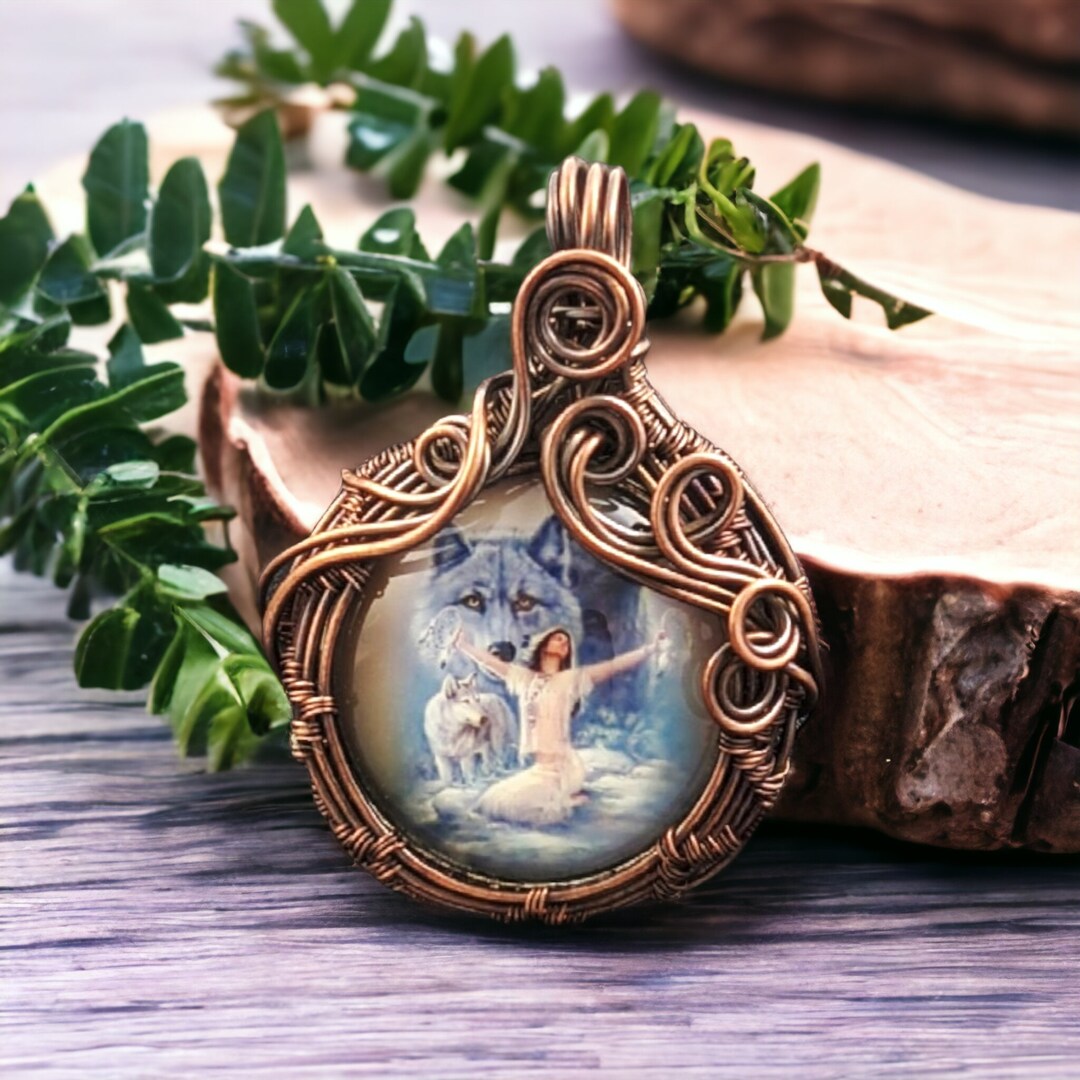 Copper Wire Wrapped Pendant Featuring Female and Wolves - Etsy